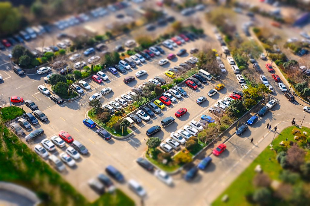 The overhead parking lot packed with vehicles - Parkeagle